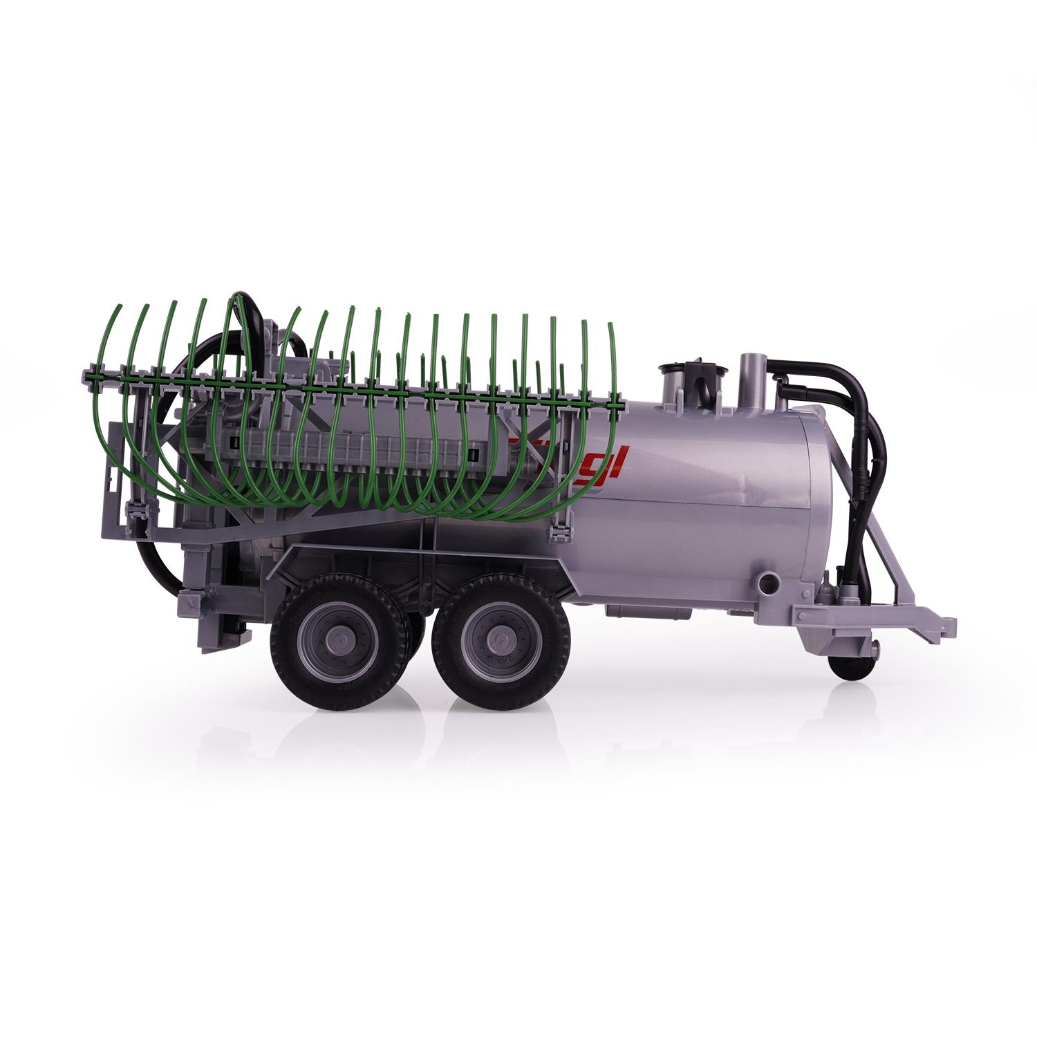 Steyr Fanshop. Fliegl barrel trailer with spread tubes